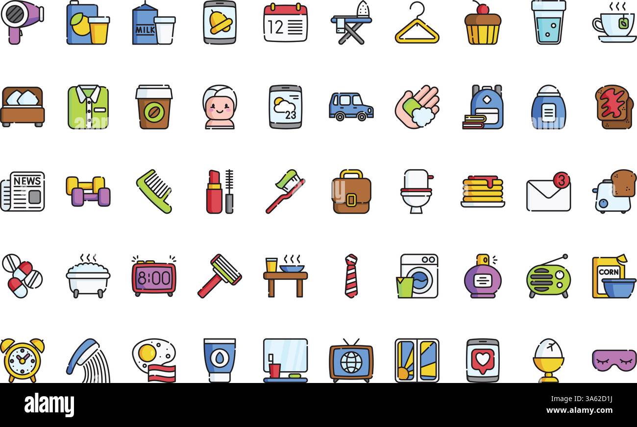 Morning routine icons High-Quality Vector Icons Collection with ...
