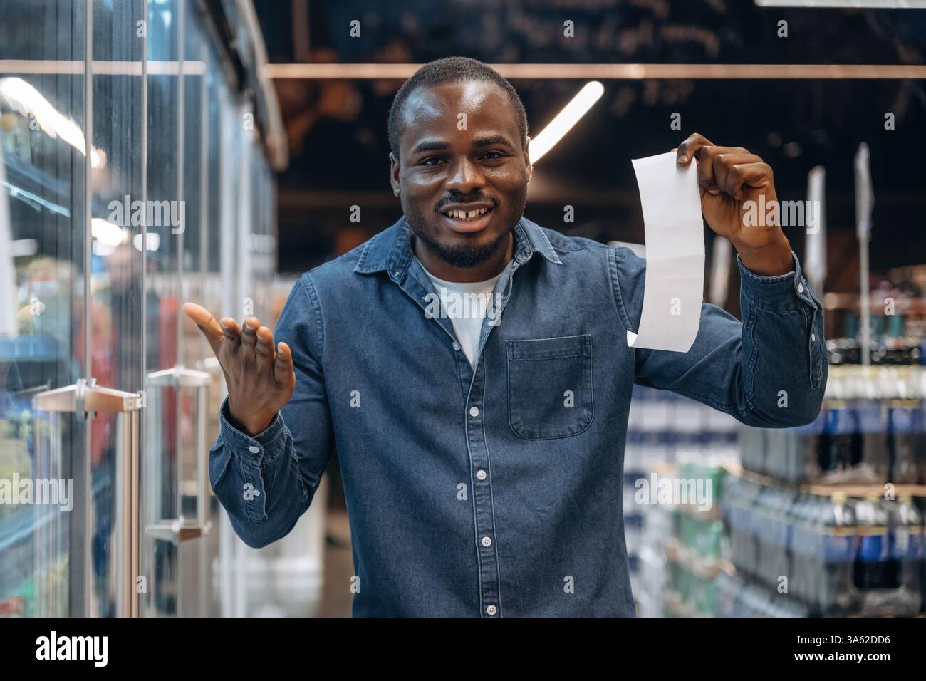 Disappointed with cost, holding check. Man customer is in the ...