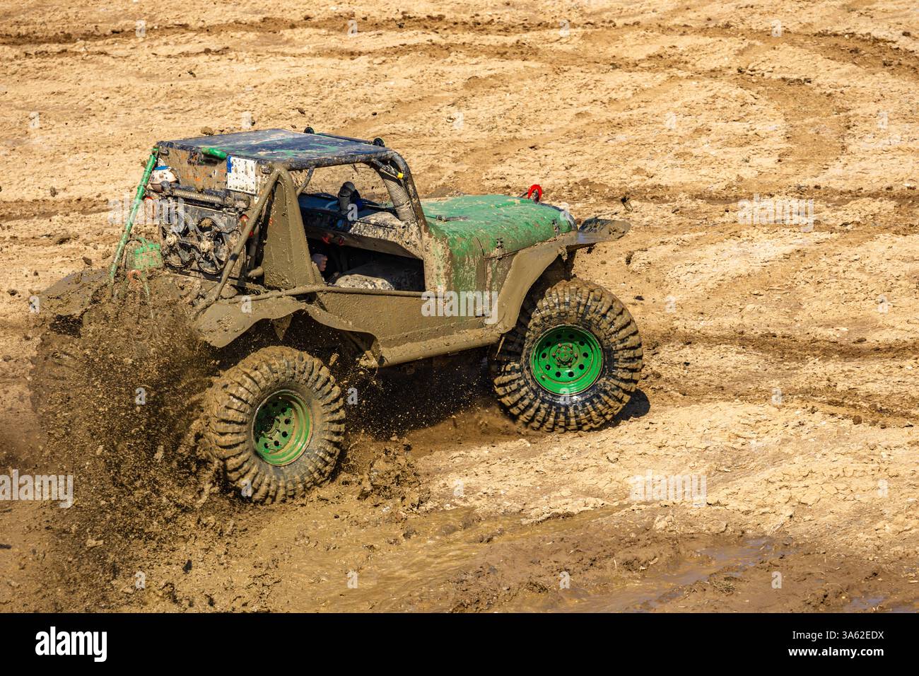Extreme road conditions, difficult track for off-road vehicles, attempt ...