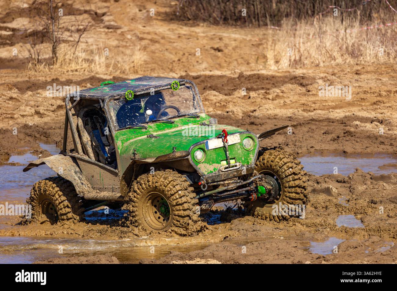 Extreme road conditions, difficult track for off-road vehicles, attempt ...
