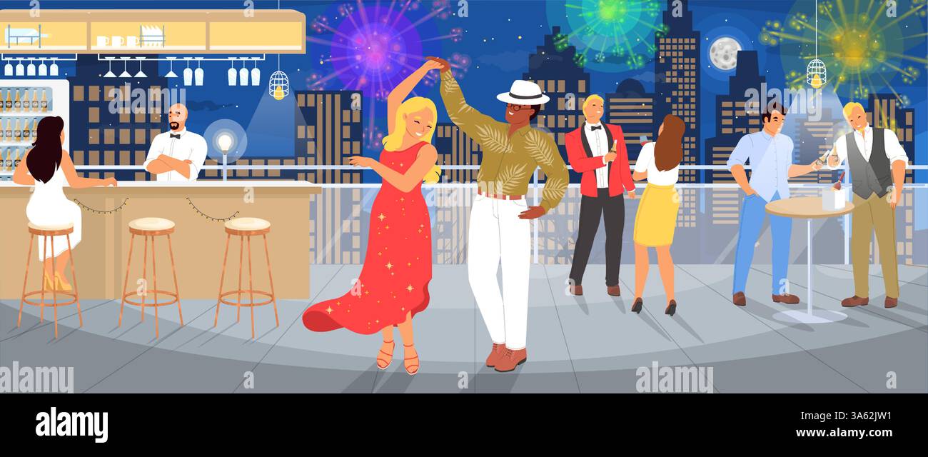 Party friends dancing on rooftop Stock Vector Images - Alamy