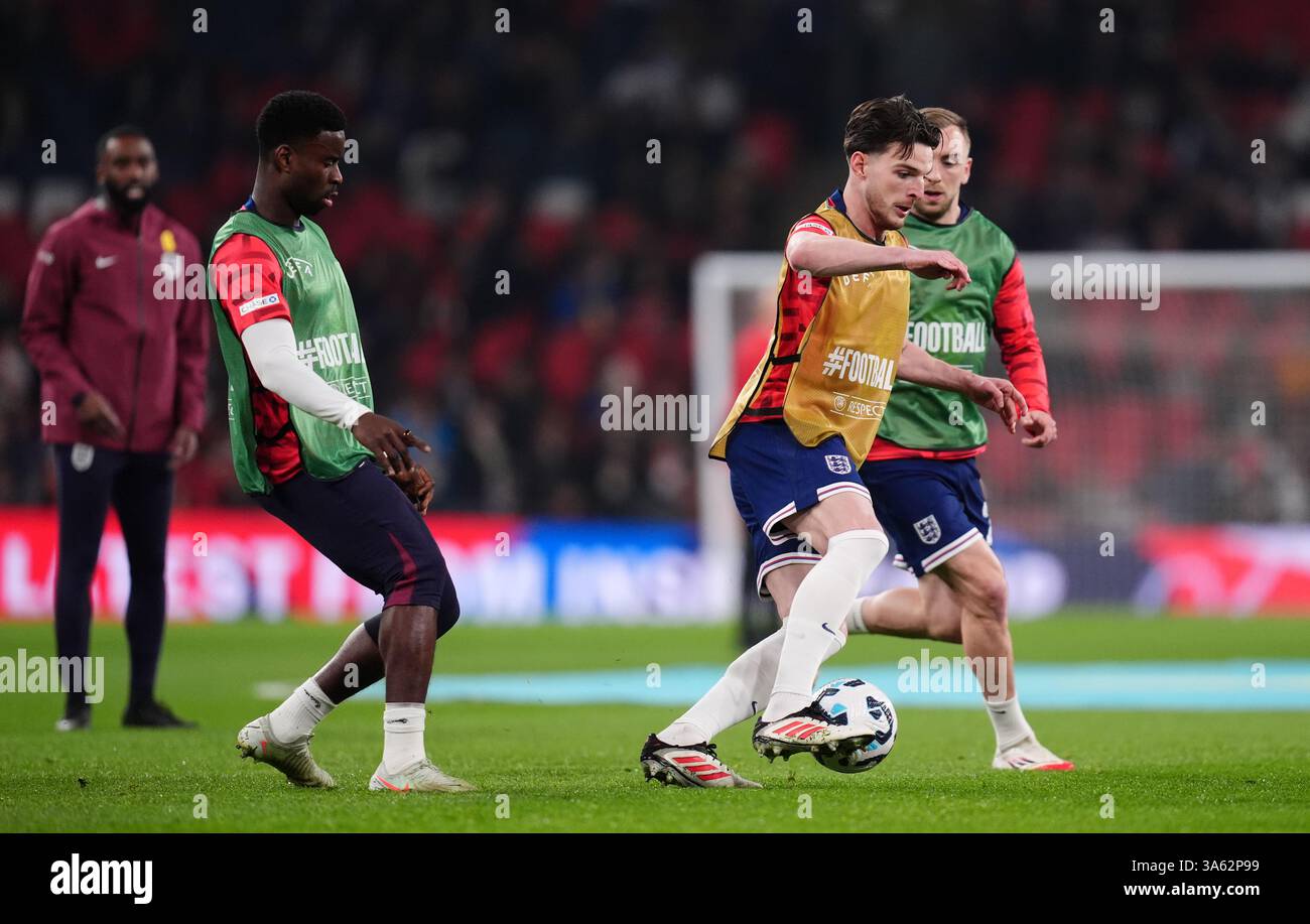 (left to right) England's Marc Guehi, Declan Rice and Jarrod Bowen ...