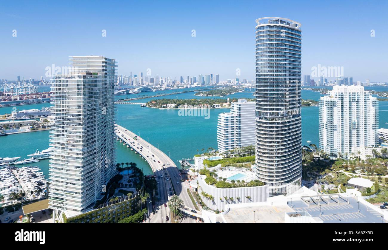 Miami Beach aerial drone view with skyline. Miami from above. Miamis ...