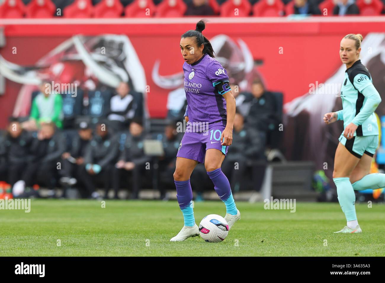 HARRISON, NJ - MARCH 23: Marta #10 of Orlando Pride controls the ball ...