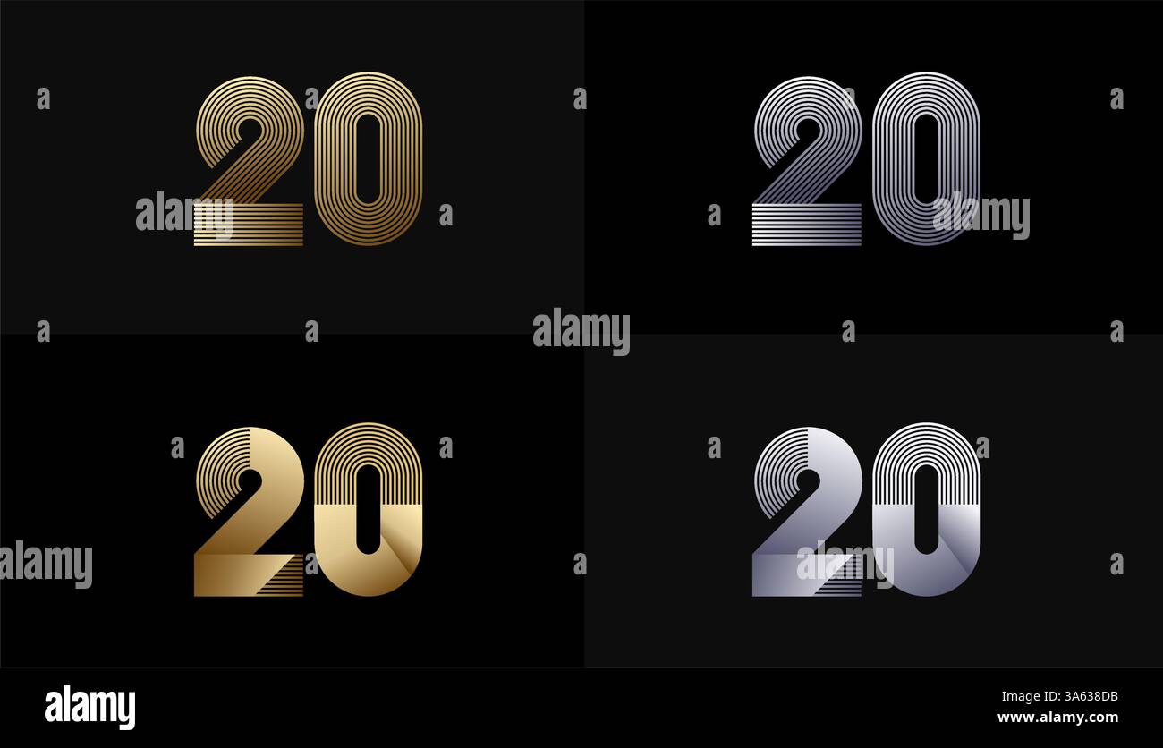 Number Design Line Stripes in Luxury Gold 20th, 20th Years Anniversary ...