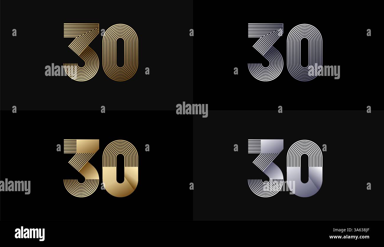 Number Design Line Stripes in Luxury Gold 30th, 30th Years Anniversary ...
