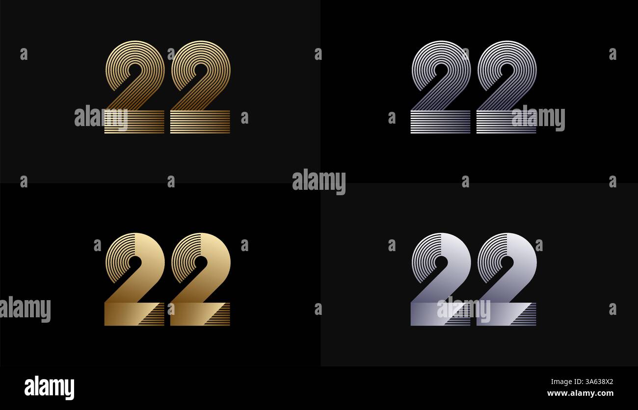 Number Design Line Stripes in Luxury Gold 22th, 22th Years Anniversary ...