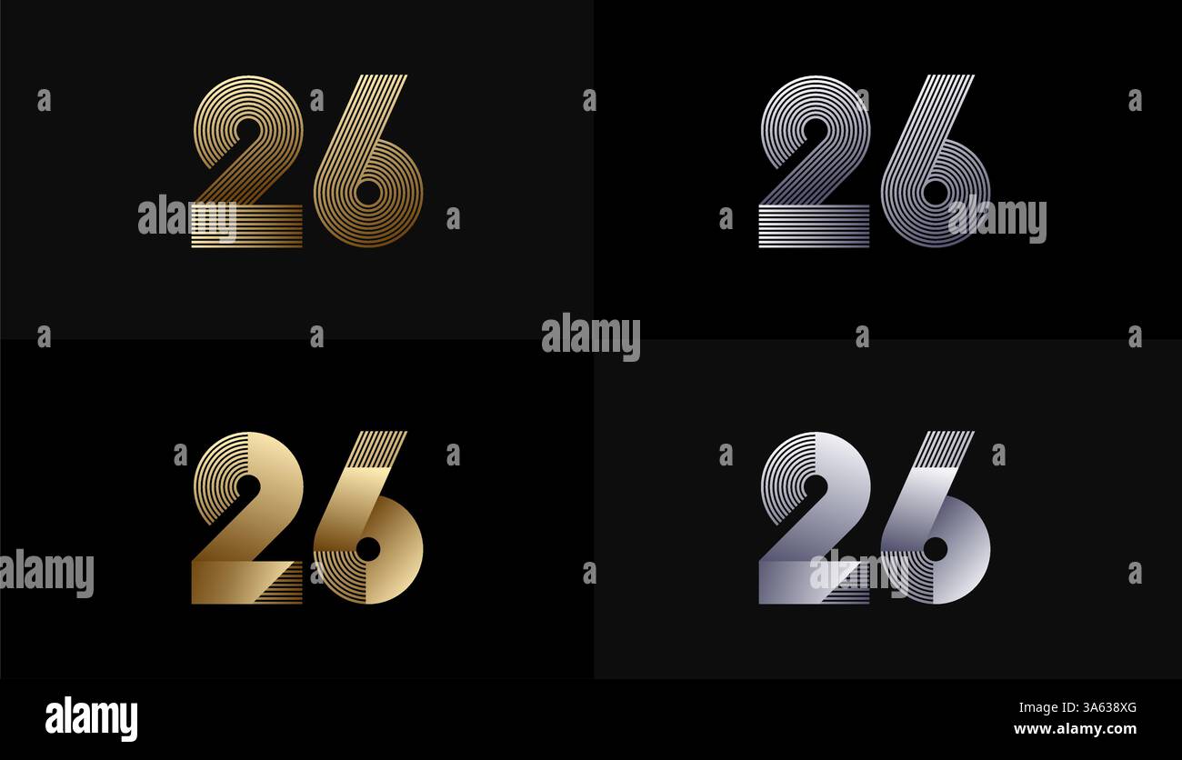 Number Design Line Stripes in Luxury Gold 26th, 26th Years Anniversary ...