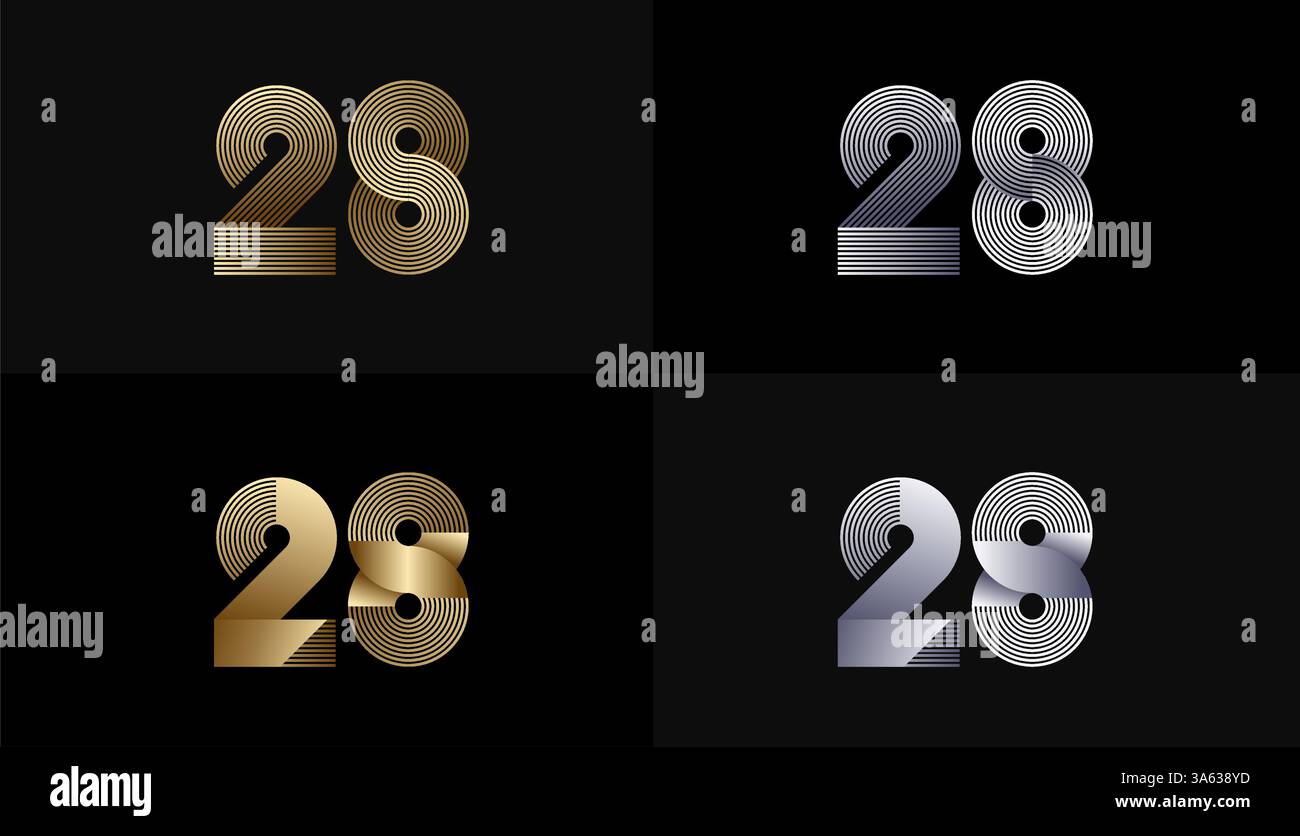 Number Design Line Stripes in Luxury Gold 28th, 28th Years Anniversary ...