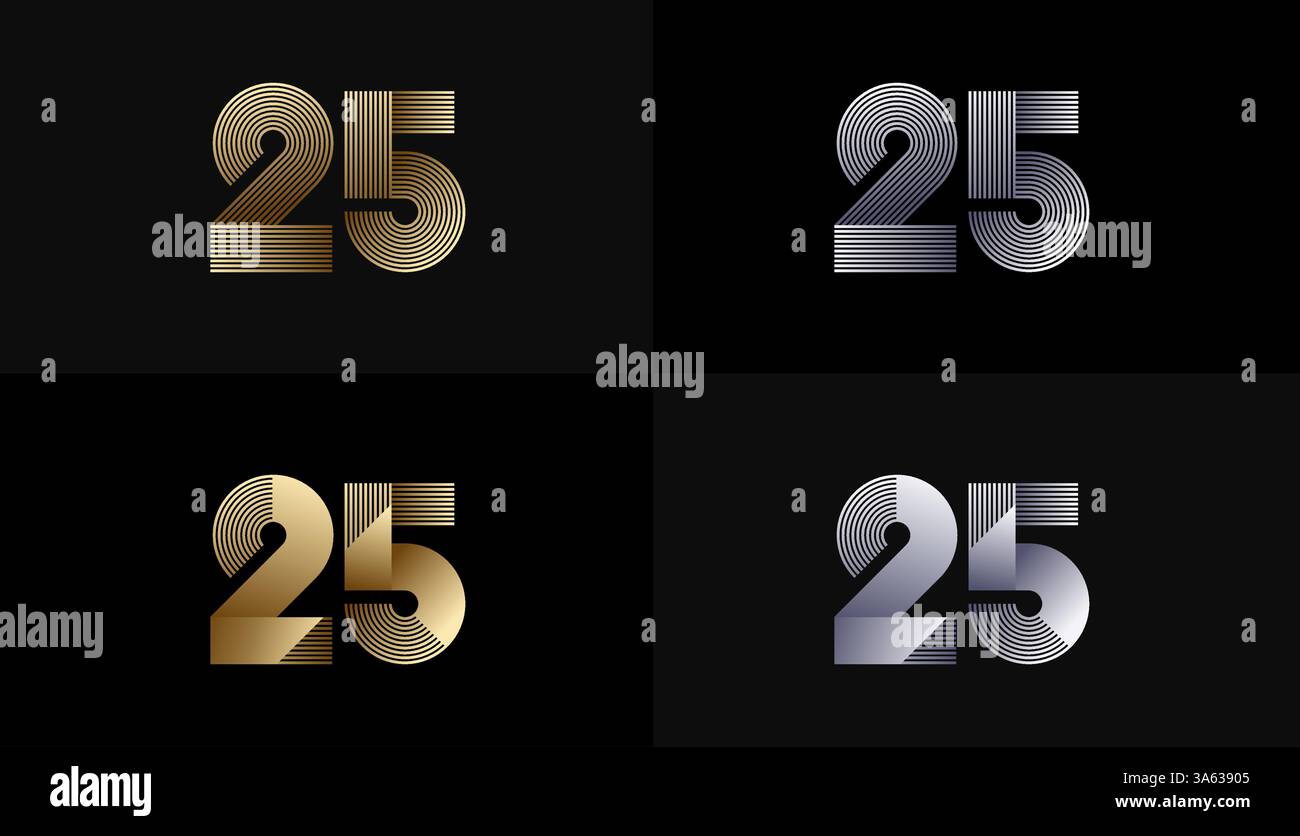 Number Design Line Stripes in Luxury Gold 25th, 25th Years Anniversary ...
