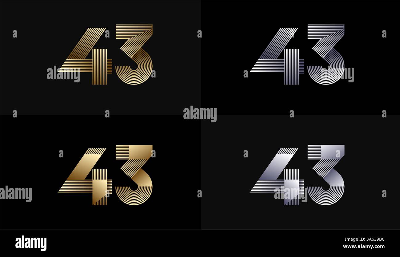 Number Design Line Stripes in Luxury Gold 43th, 43th Years Anniversary ...