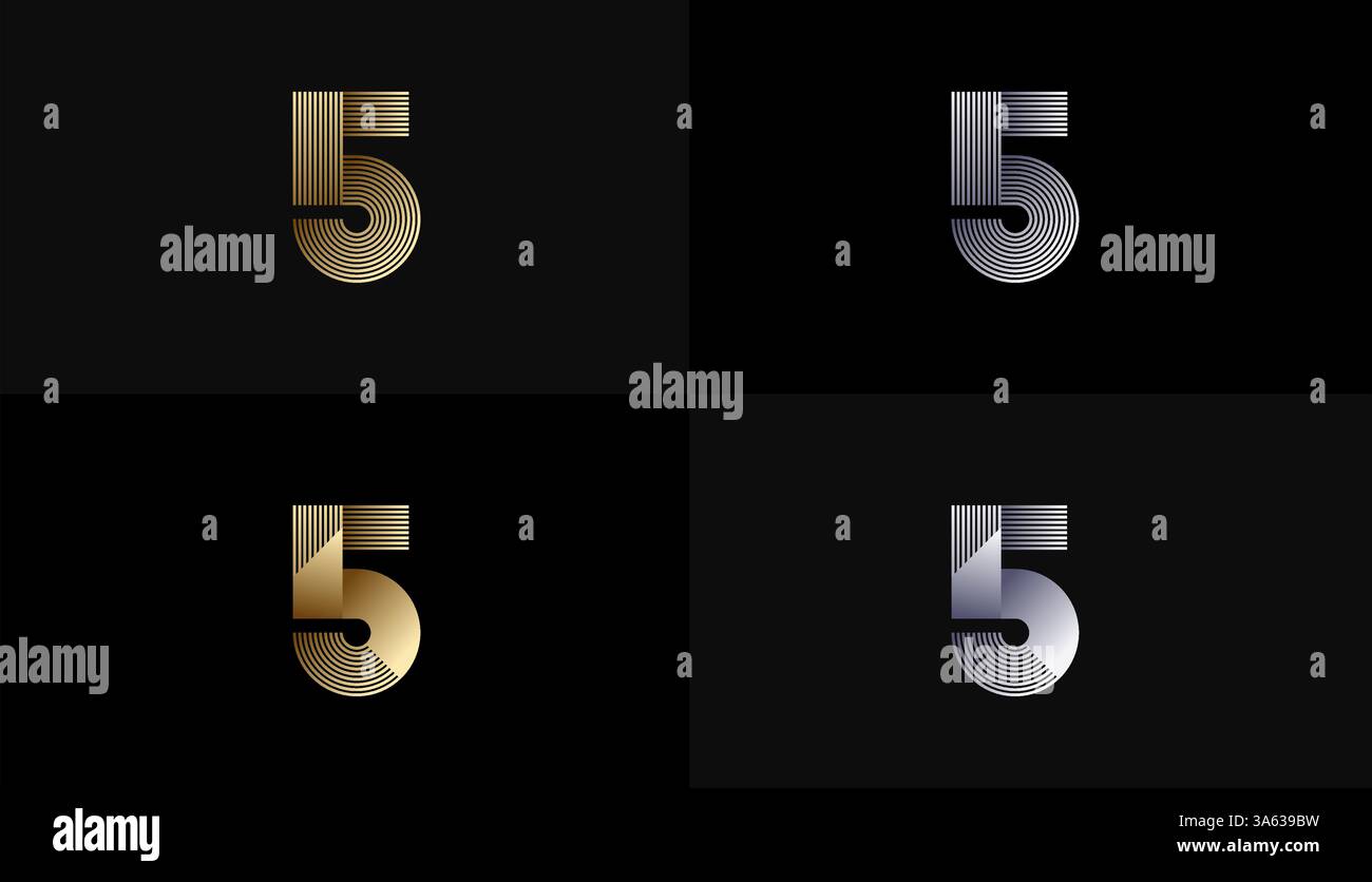 Number Design Line Stripes in Luxury Gold 5th, 5th Years Anniversary ...