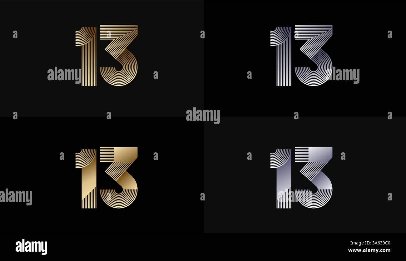 Number Design Line Stripes in Luxury Gold 13th, 13th Years Anniversary ...
