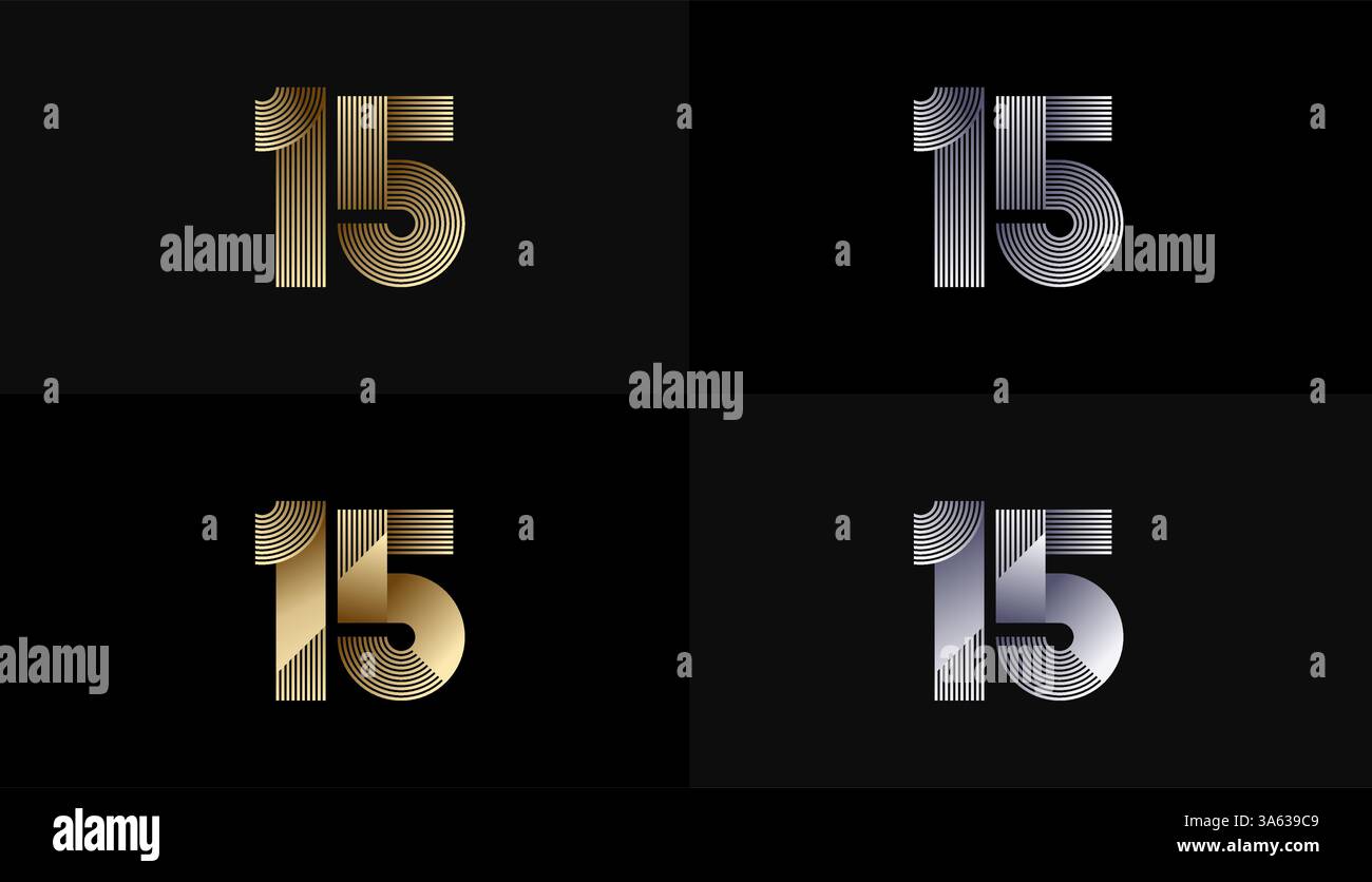 Number Design Line Stripes in Luxury Gold 15th, 15th Years Anniversary ...