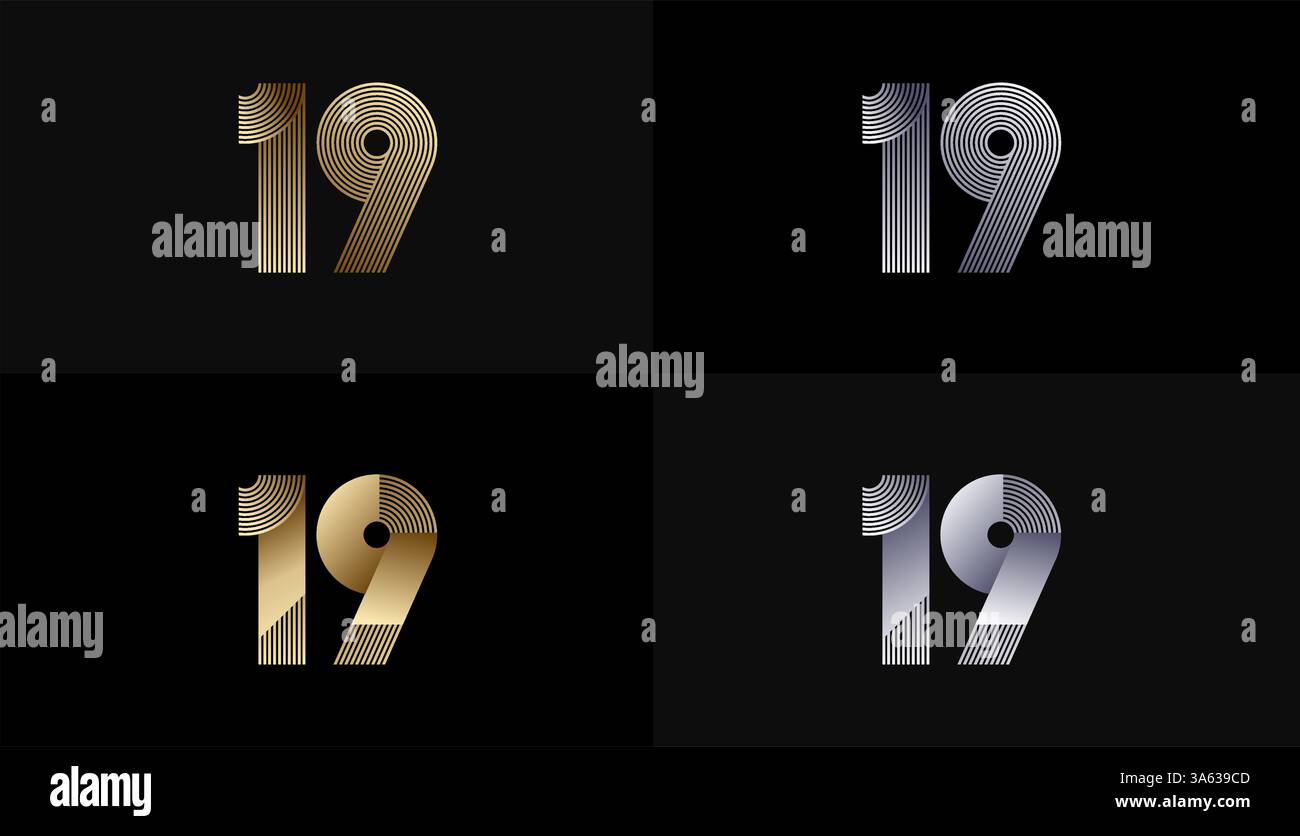 Number Design Line Stripes in Luxury Gold 19th, 19th Years Anniversary ...