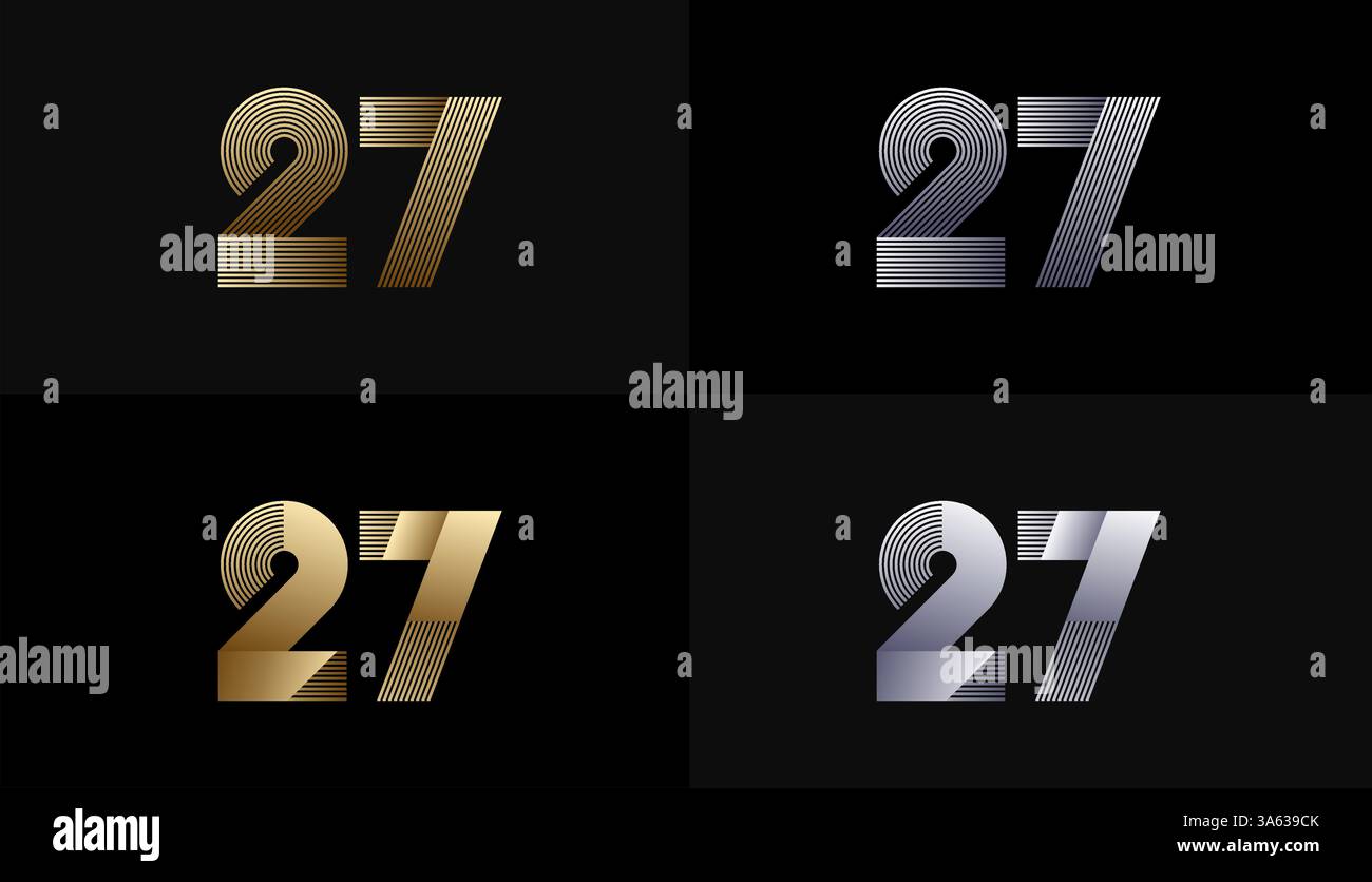 Number Design Line Stripes in Luxury Gold 27th, 27th Years Anniversary ...