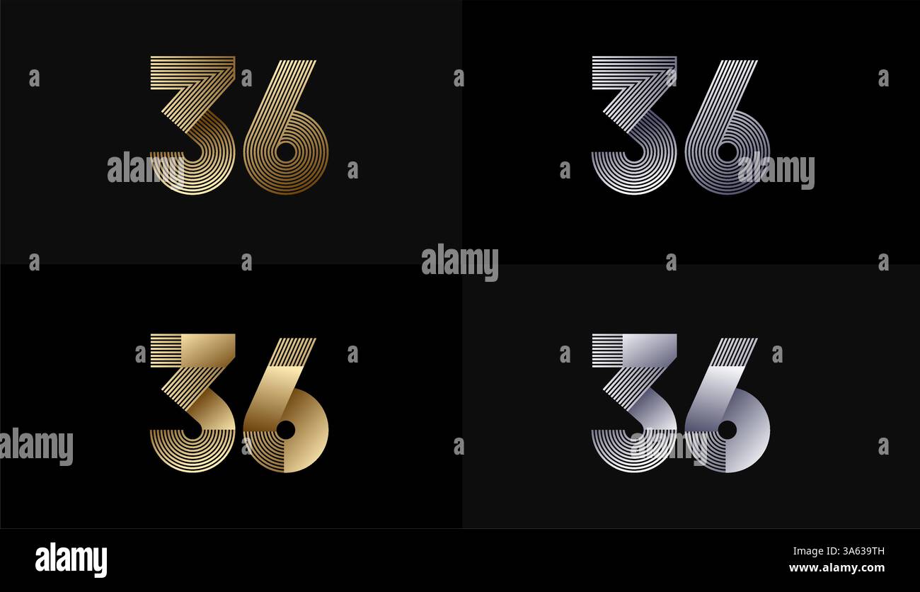Number Design Line Stripes in Luxury Gold 36th, 36th Years Anniversary ...