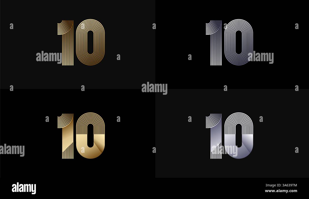Number Design Line Stripes in Luxury Gold 10th, 10th Years Anniversary ...