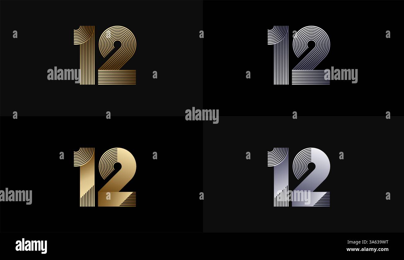 Number Design Line Stripes in Luxury Gold 12th, 12th Years Anniversary ...