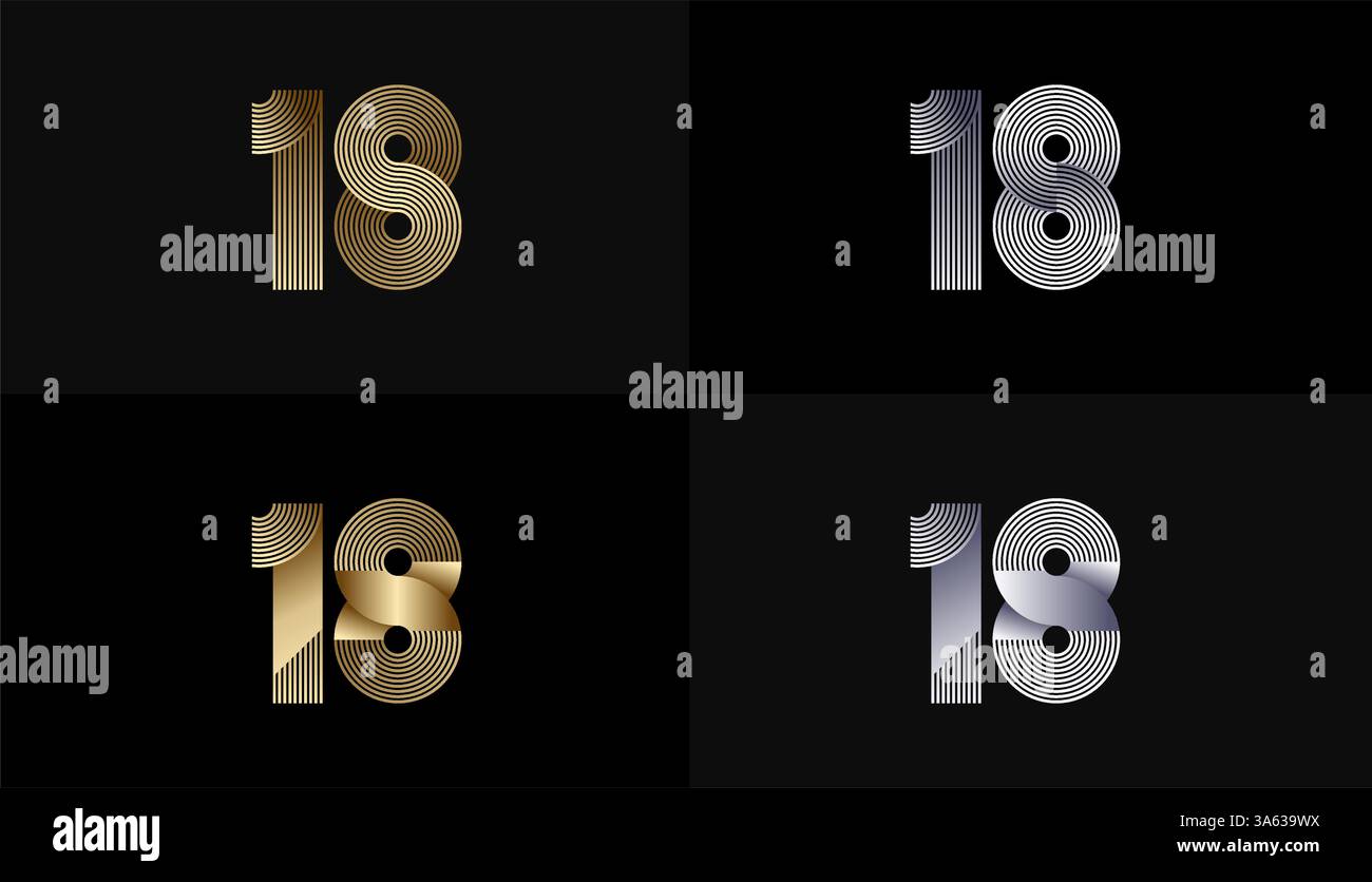 Number Design Line Stripes in Luxury Gold 18th, 18th Years Anniversary ...