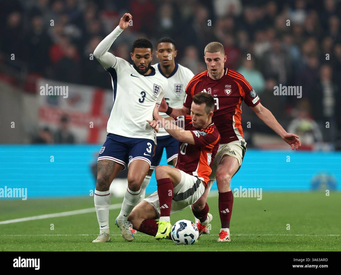 London, England, 24th March 2025. Reece James of England tackled by ...