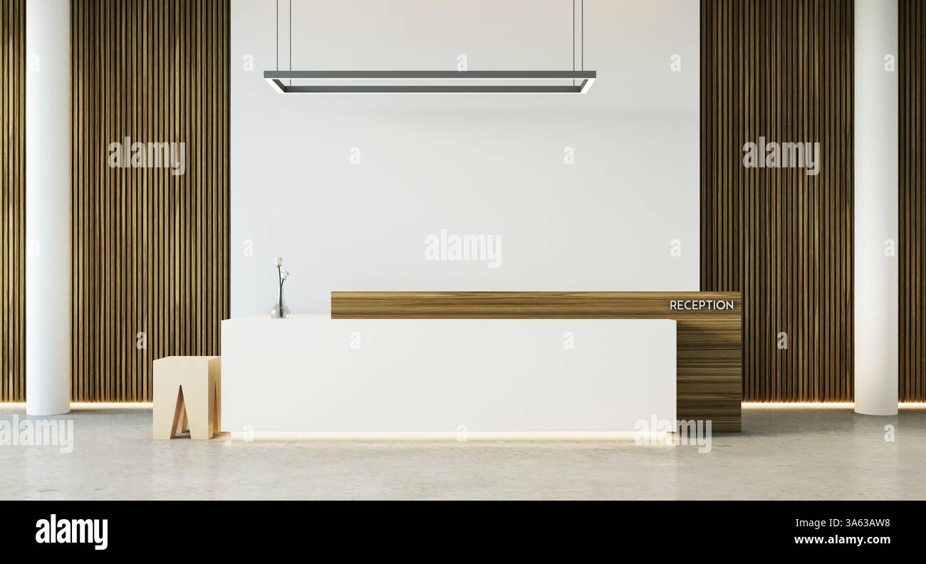 Modern reception desk interior. 3D Rendering Stock Photo - Alamy