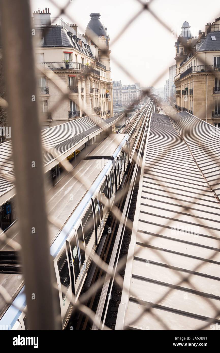Metro line 6 at Passy station from the station's exterior gates in ...