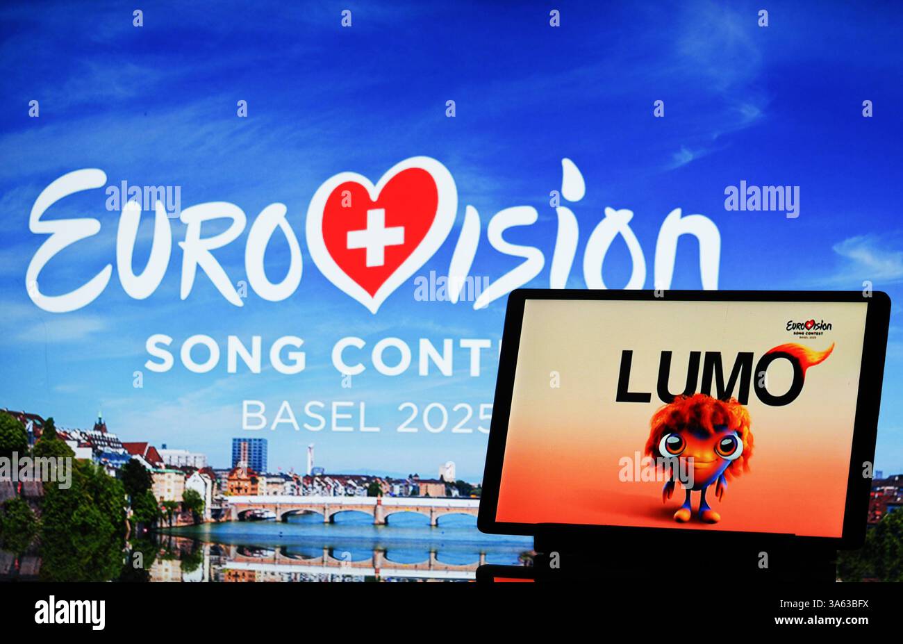 Eurovision Song Contest 2025 logo and talisman seen displayed on a ...