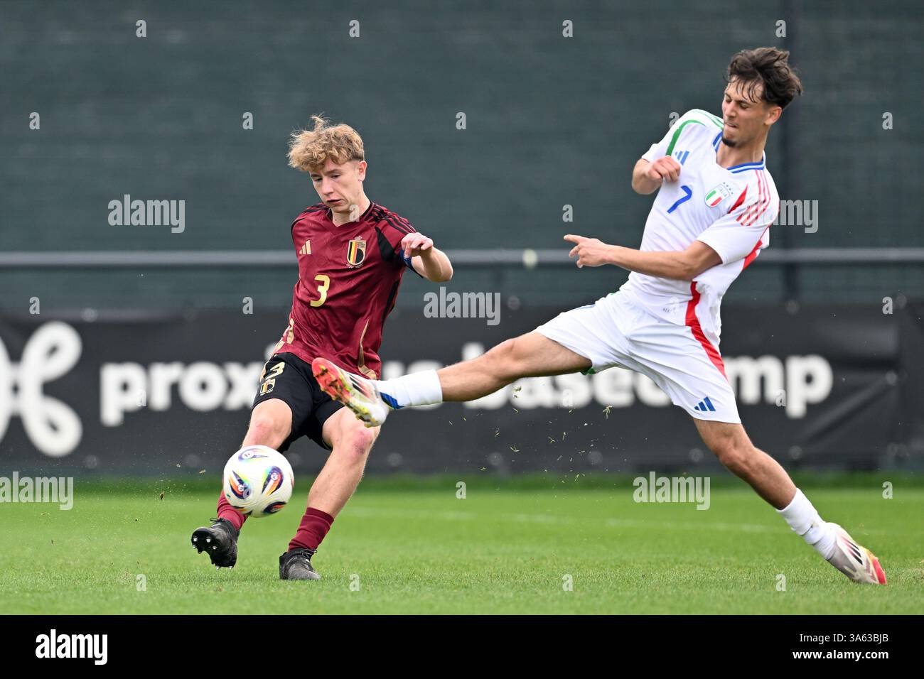 Tubize, Belgium. 24th Mar, 2025. Michiel Cauwel (3) of Belgium and ...