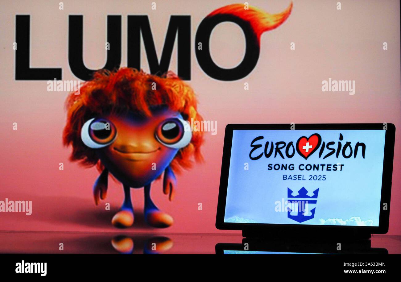 Eurovision Song Contest 2025 logo and talisman seen displayed on a ...