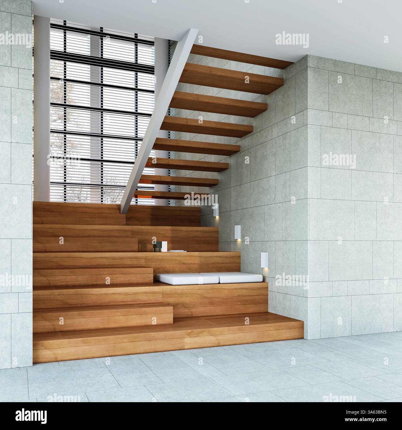 Interior of Modern wooden staircase ,3D rendering Stock Photo - Alamy