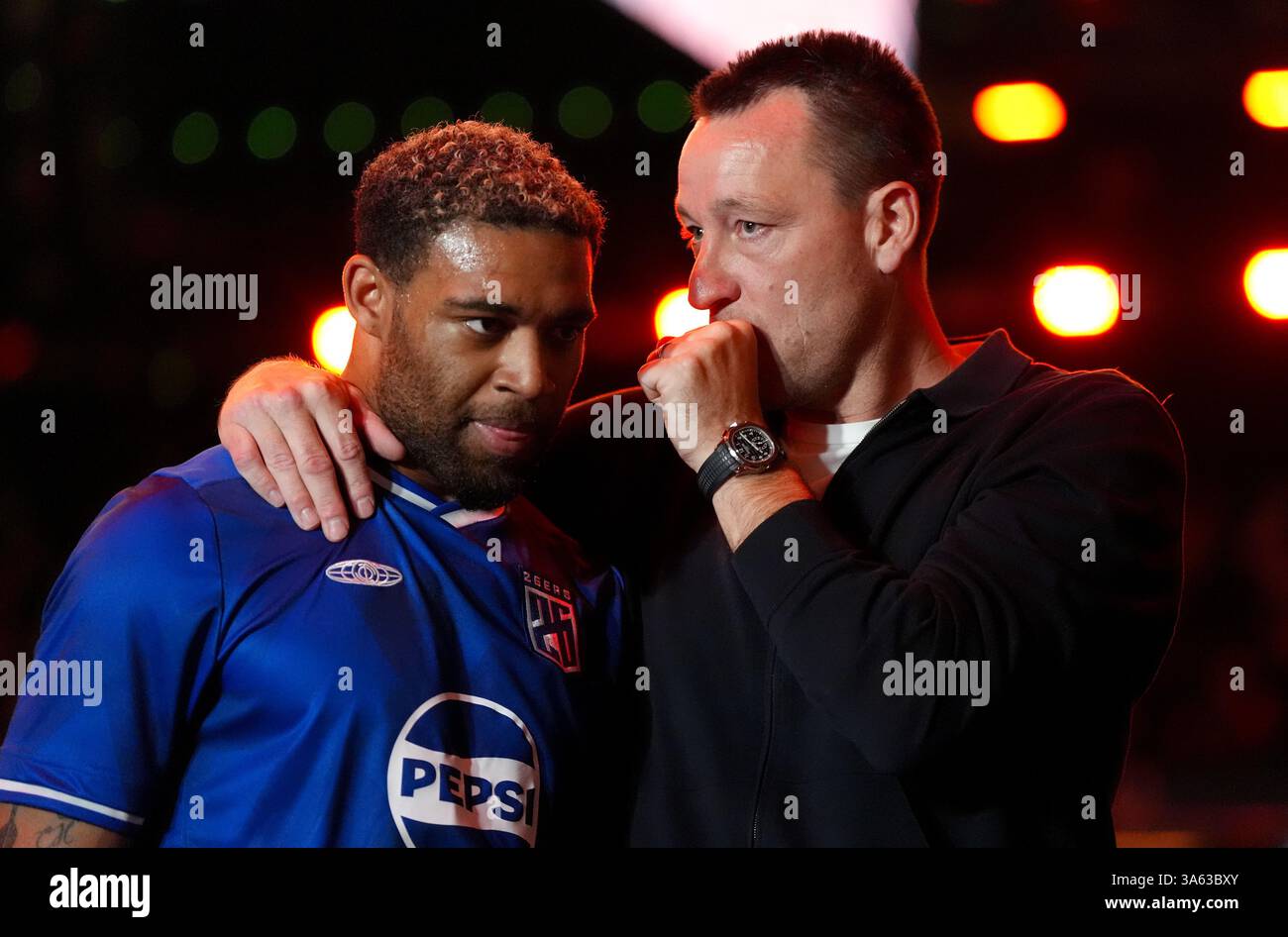 26ers manager John Terry (right) with Jordan Ibe during Baller League ...