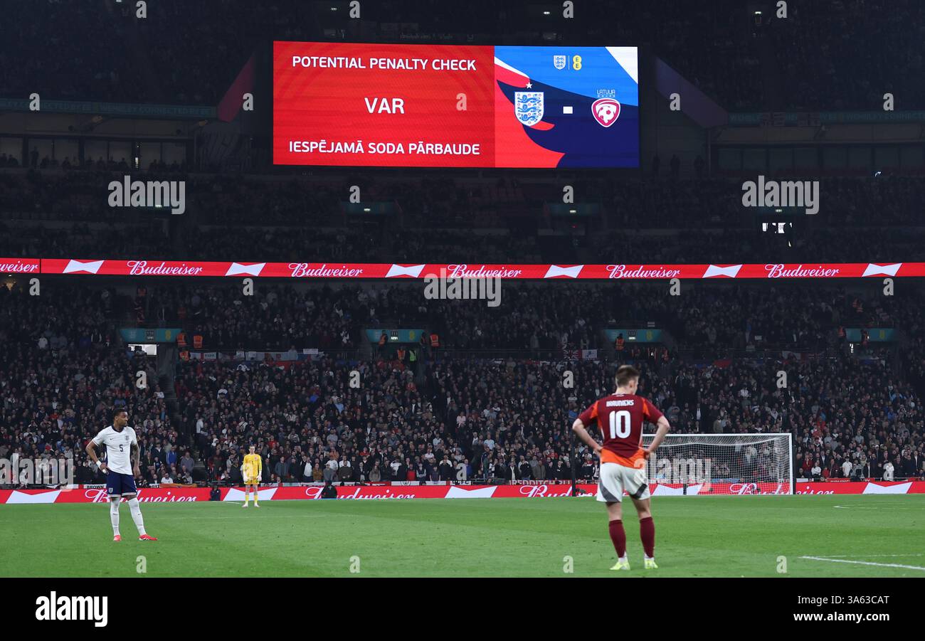 London, UK. 24th Mar, 2025. VAR check a penalty appeal and turn it down ...