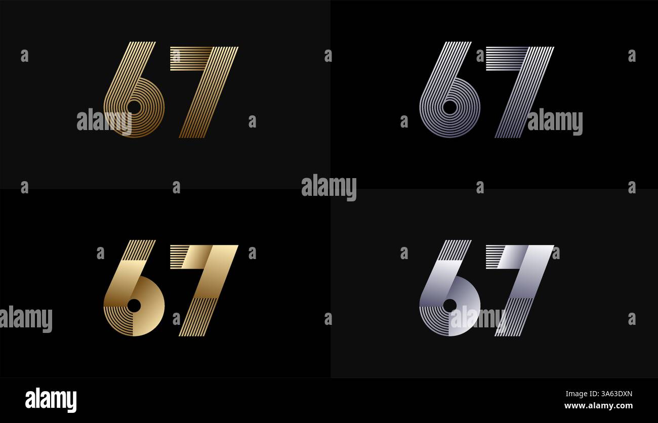 Number Design Line Stripes in Luxury Gold 67th, 67th Years Anniversary ...