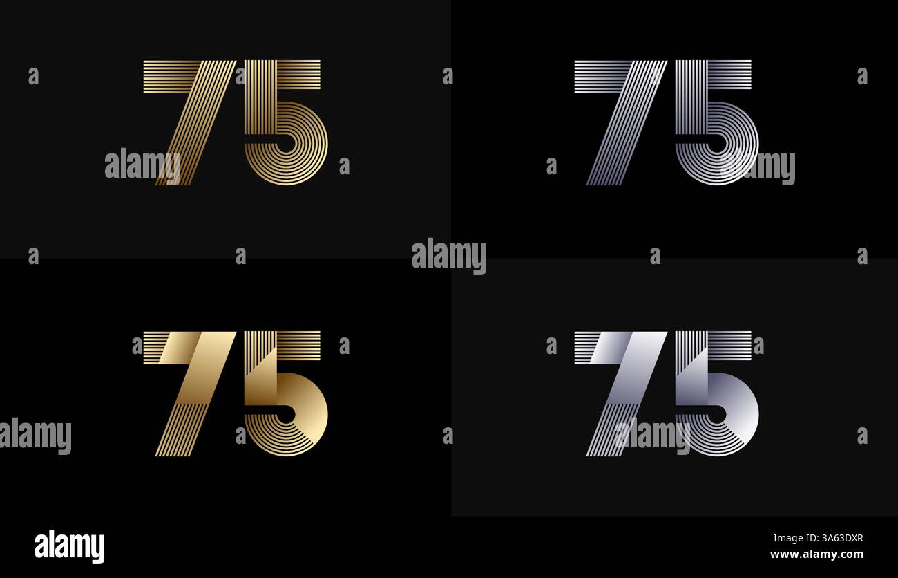 Number Design Line Stripes in Luxury Gold 75th, 75th Years Anniversary ...