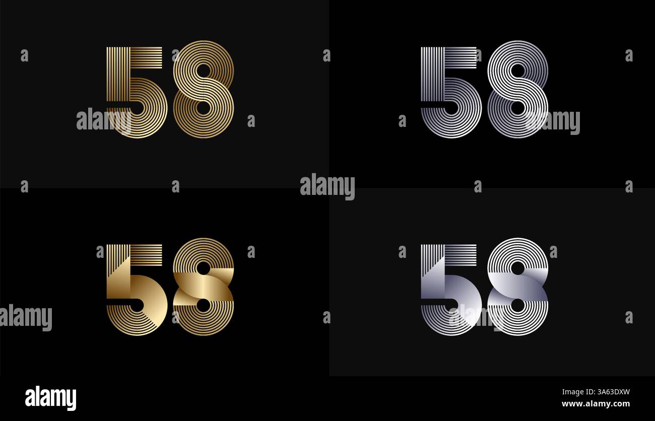 Number Design Line Stripes in Luxury Gold 58th, 58th Years Anniversary ...