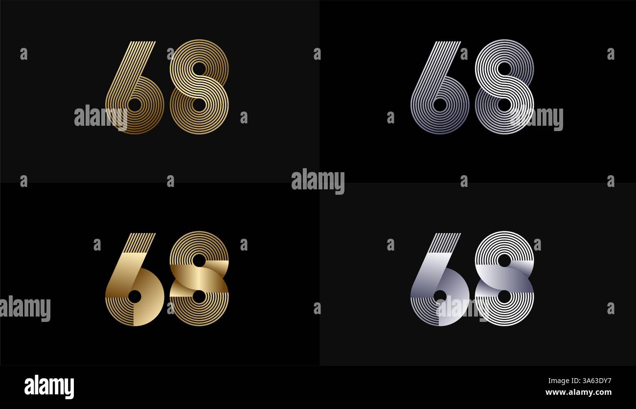 Number Design Line Stripes in Luxury Gold 68th, 68th Years Anniversary ...