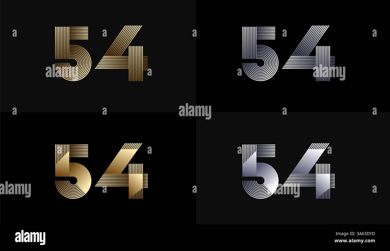 Number Design Line Stripes in Luxury Gold 54th, 54th Years Anniversary ...