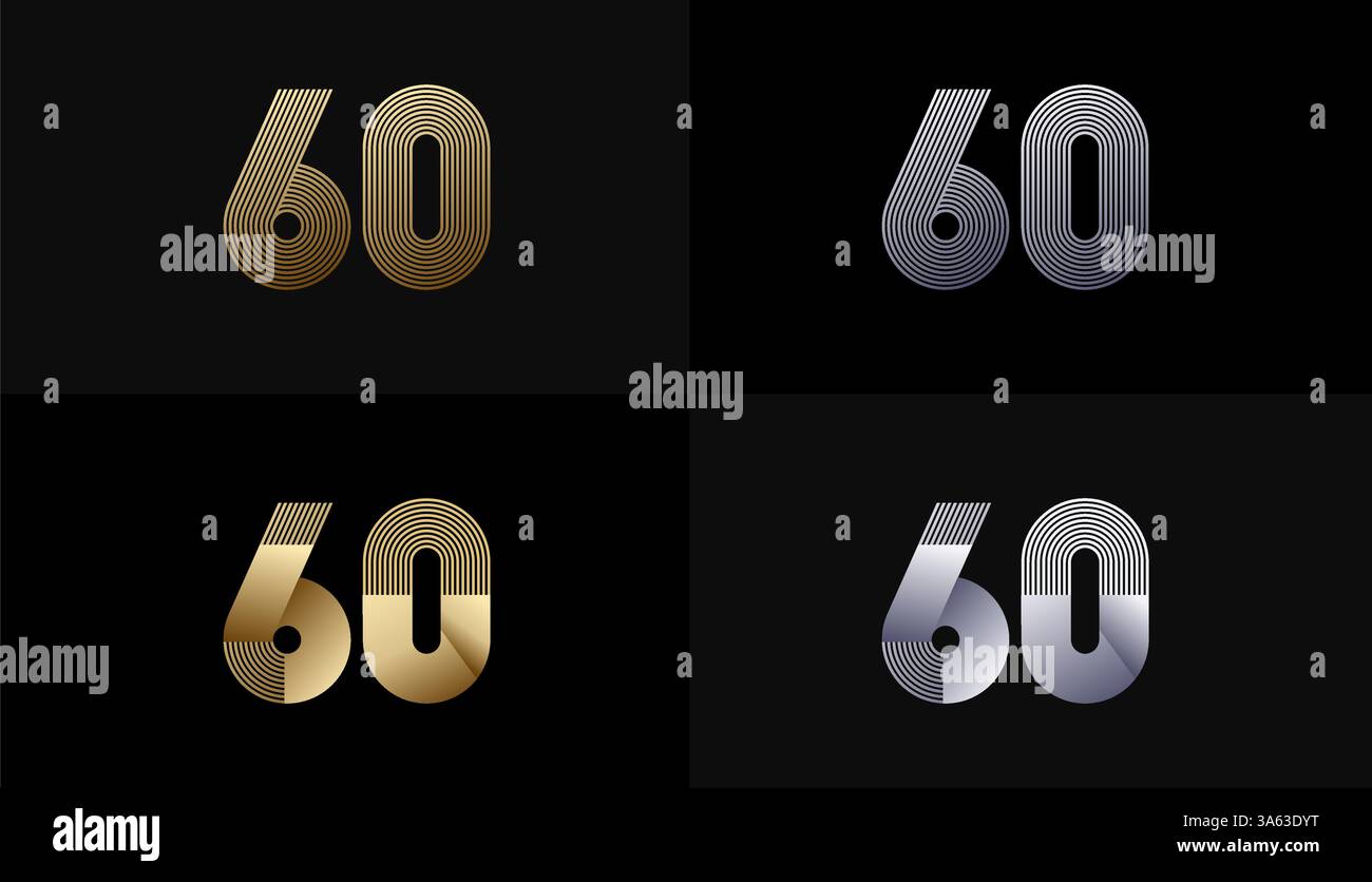 Number Design Line Stripes in Luxury Gold 60th, 60th Years Anniversary ...