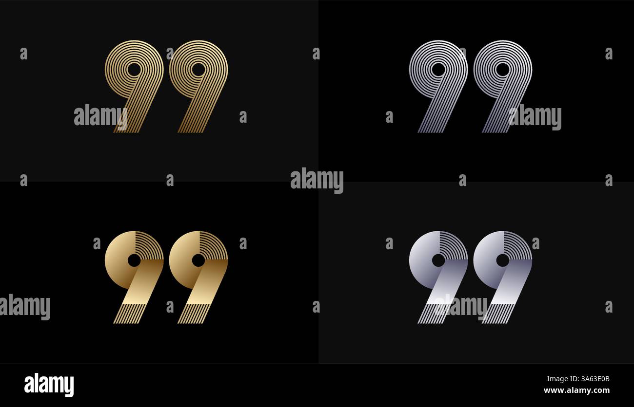 Number Design Line Stripes in Luxury Gold 99th, 99th Years Anniversary ...