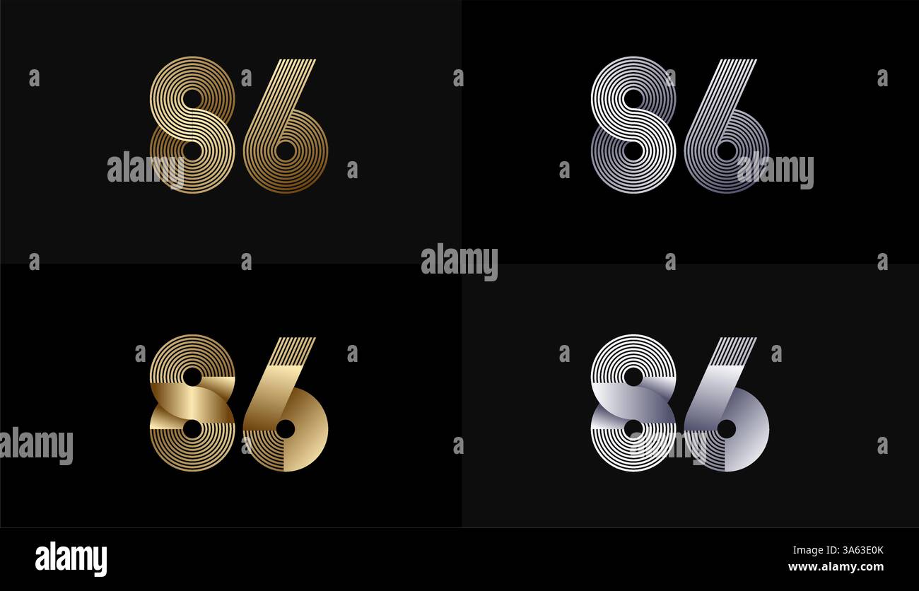 Number Design Line Stripes in Luxury Gold 86th, 86th Years Anniversary ...