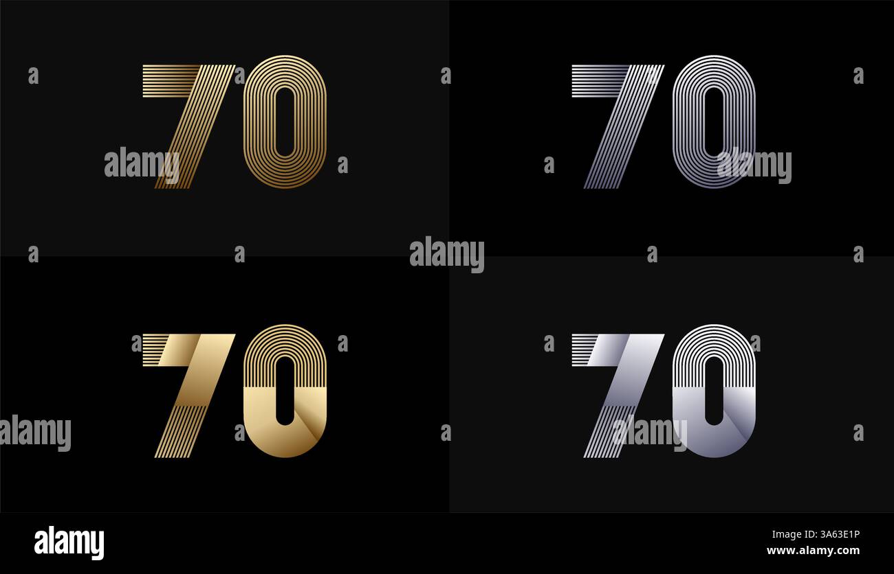 Number Design Line Stripes in Luxury Gold 70th, 70th Years Anniversary ...