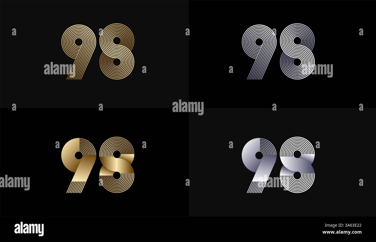 Number Design Line Stripes in Luxury Gold 98th, 98th Years Anniversary ...