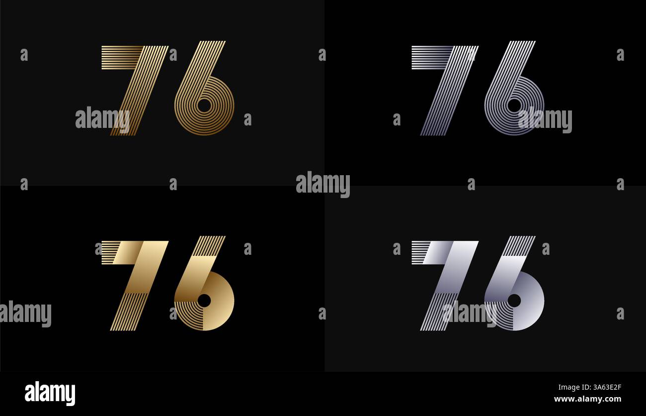 Number Design Line Stripes in Luxury Gold 76th, 76th Years Anniversary ...