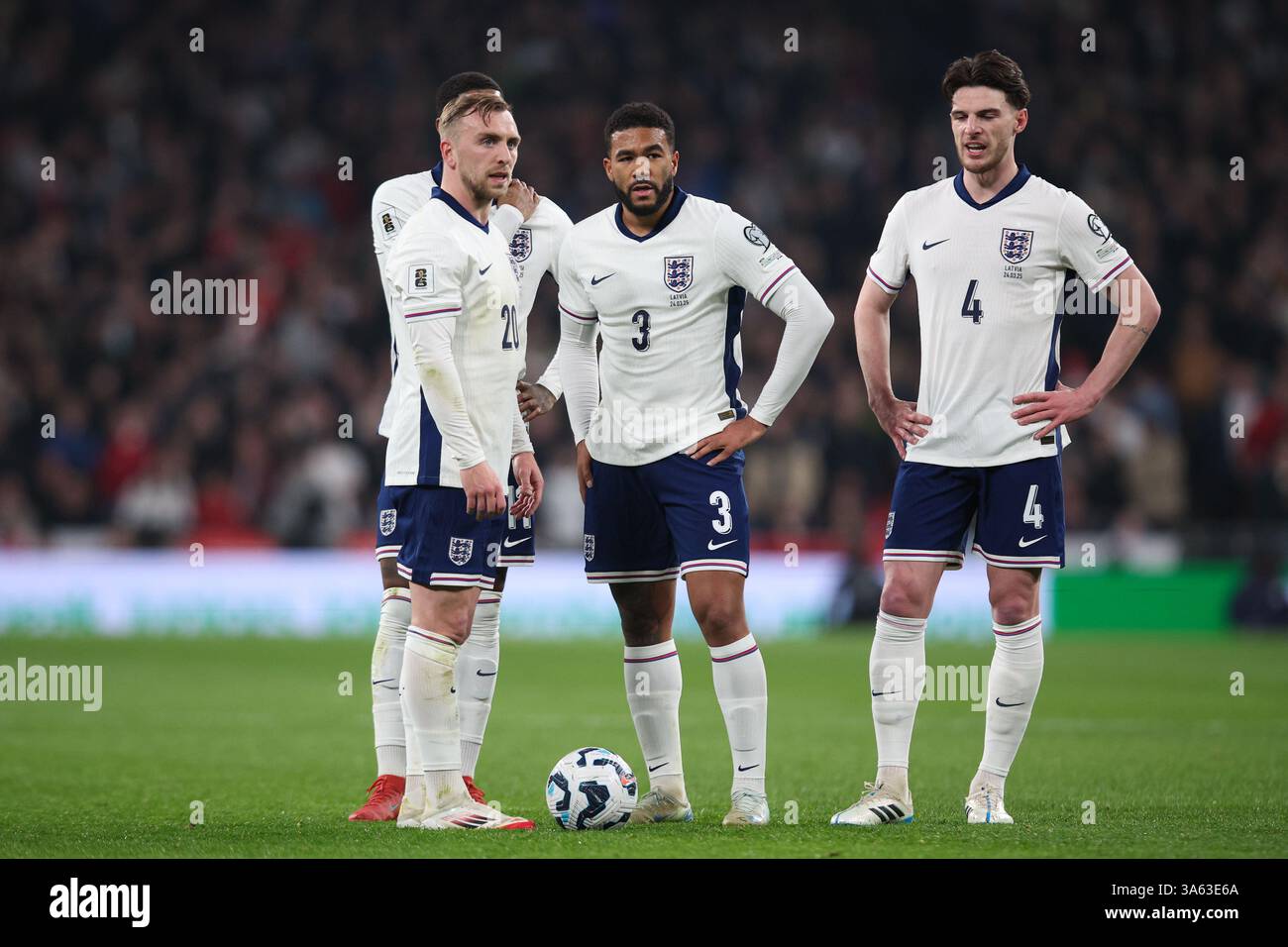 LONDON, UK - 24th Mar 2025: Reece James of England stands over a free ...