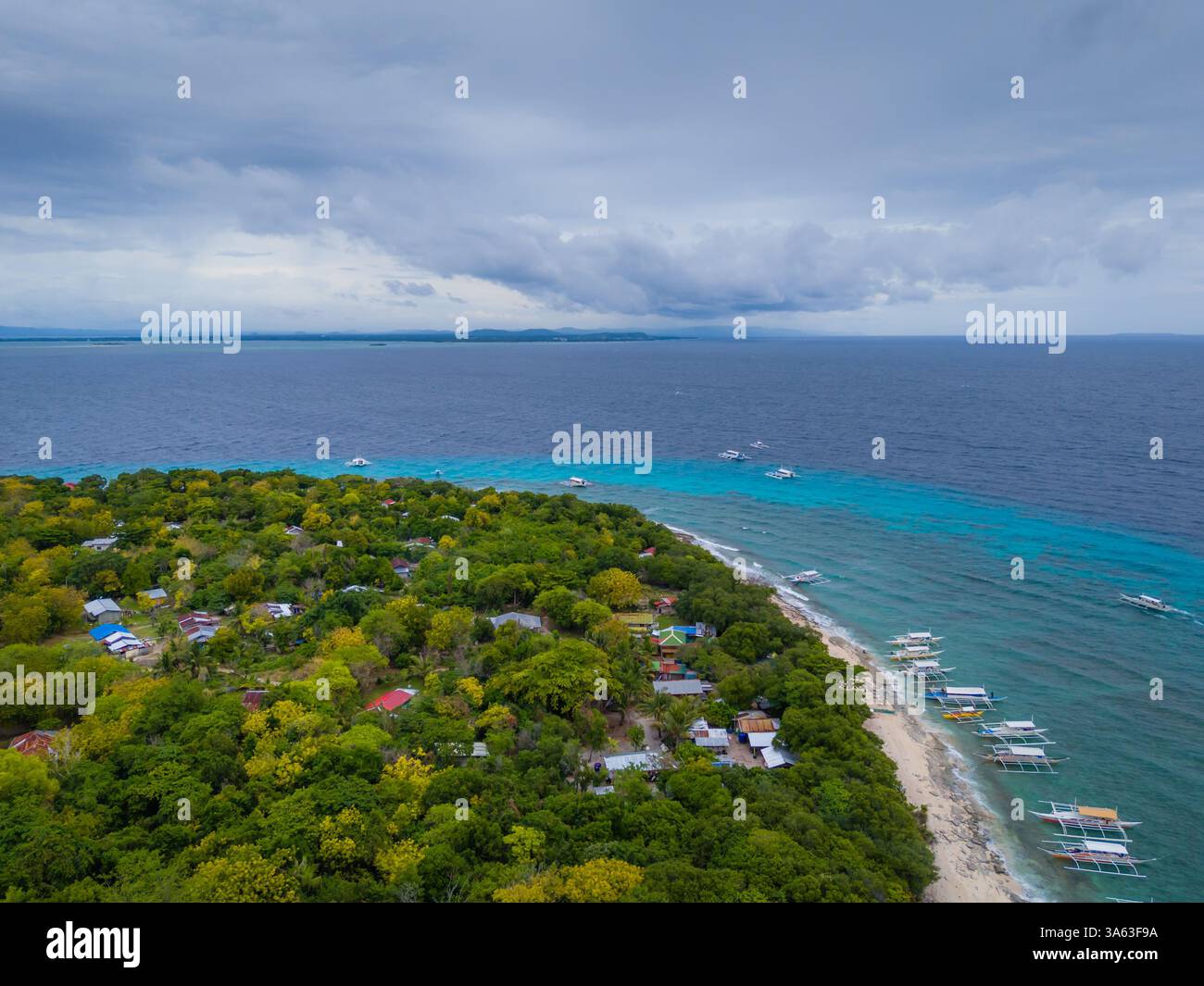 Balicasag Island Panglao Bohol. Panoramic drone aerial view of lonely ...