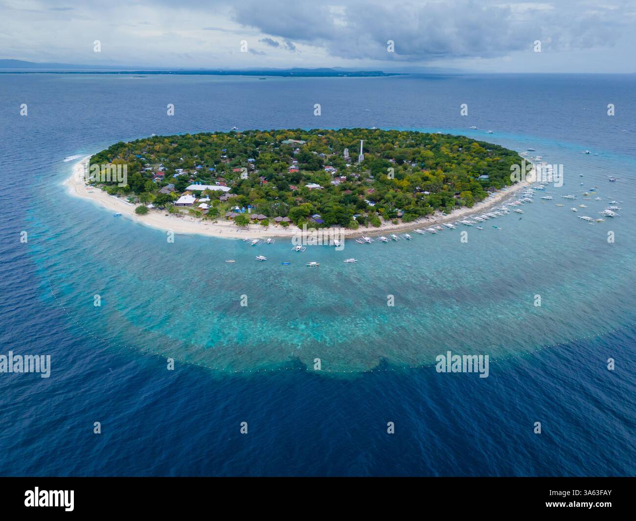 Balicasag Island Panglao Bohol. Panoramic drone aerial view of lonely ...