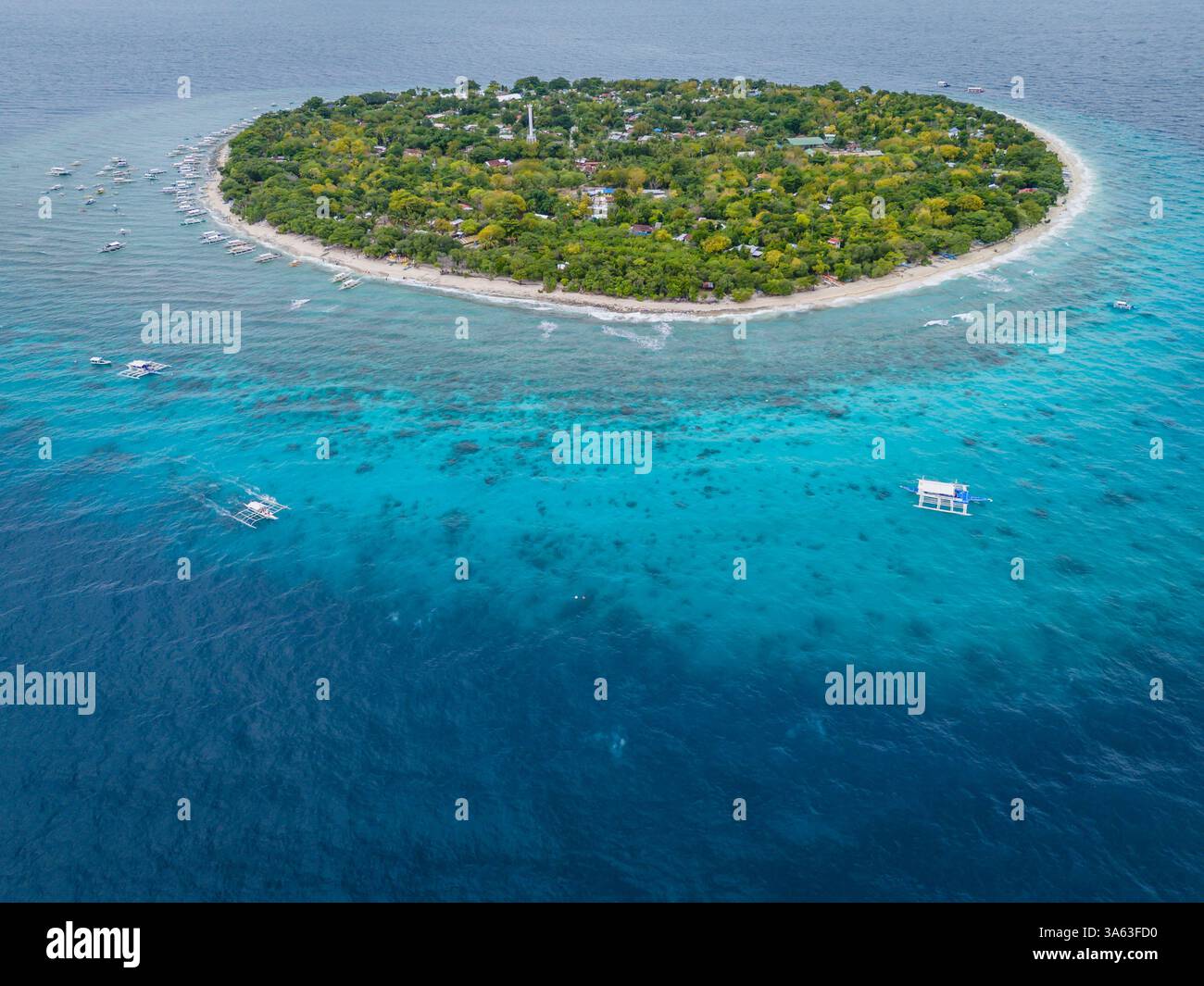 Balicasag Island Panglao Bohol. Panoramic drone aerial view of lonely ...