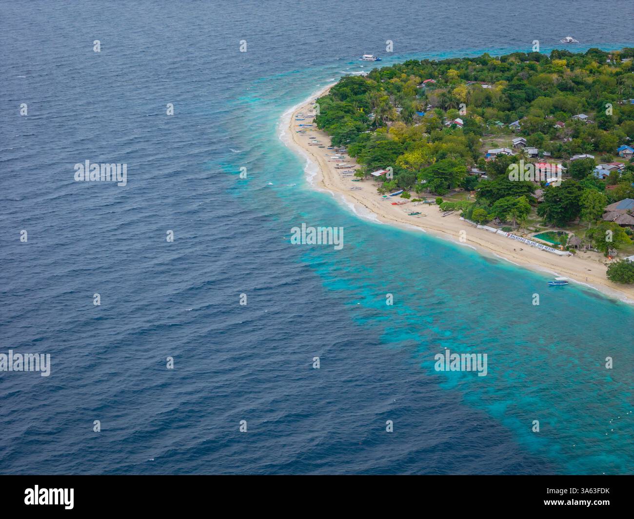 Balicasag Island Panglao Bohol. Panoramic drone aerial view of lonely ...
