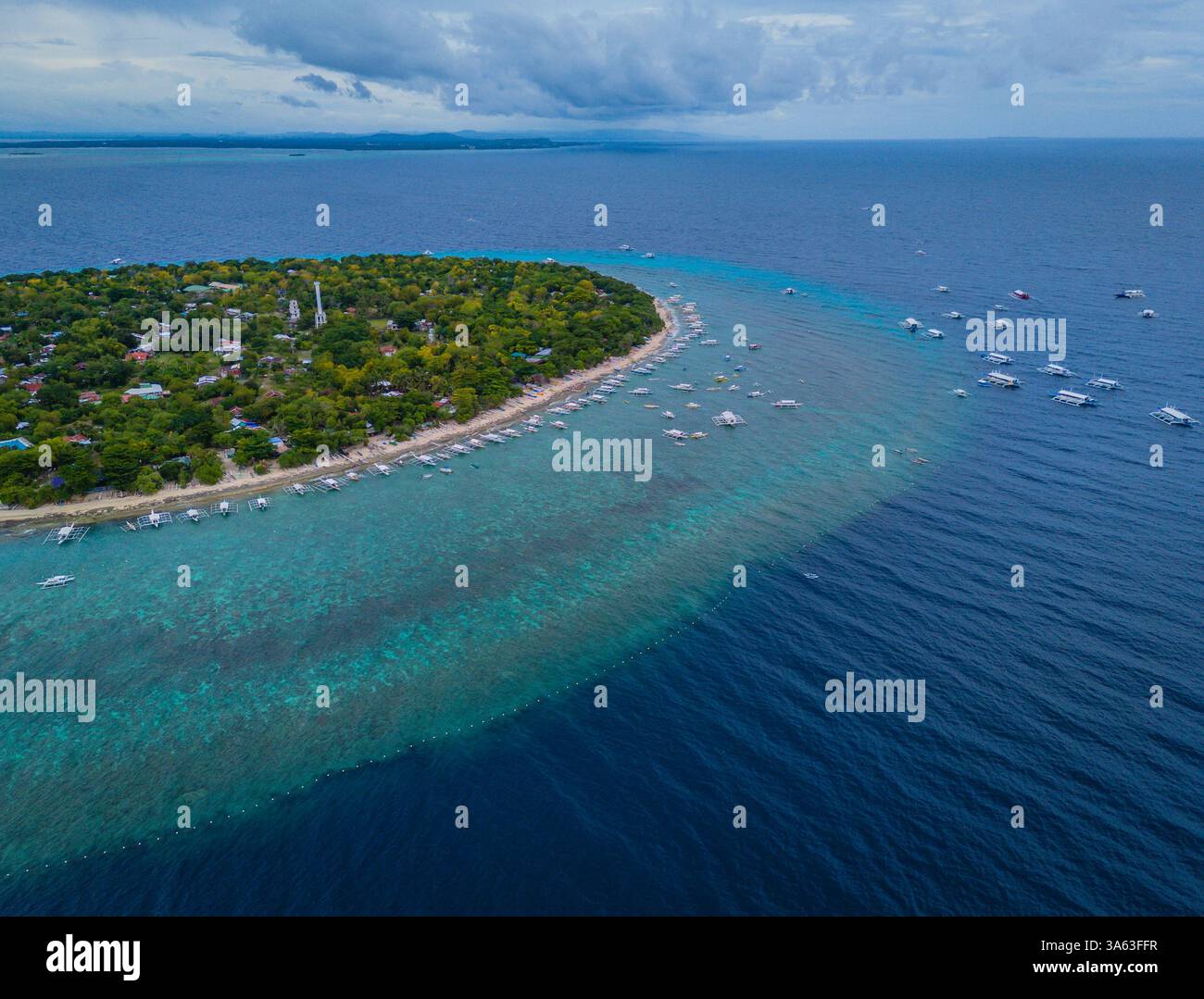 Balicasag Island Panglao Bohol. Panoramic drone aerial view of lonely ...
